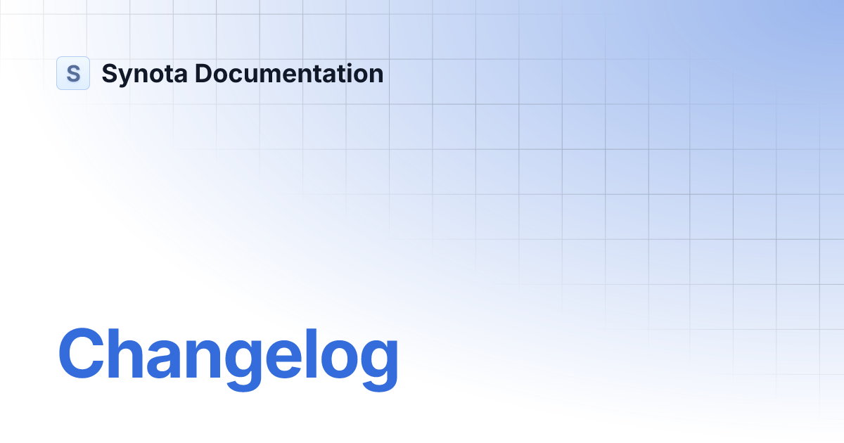 Changelog | Synota Documentation